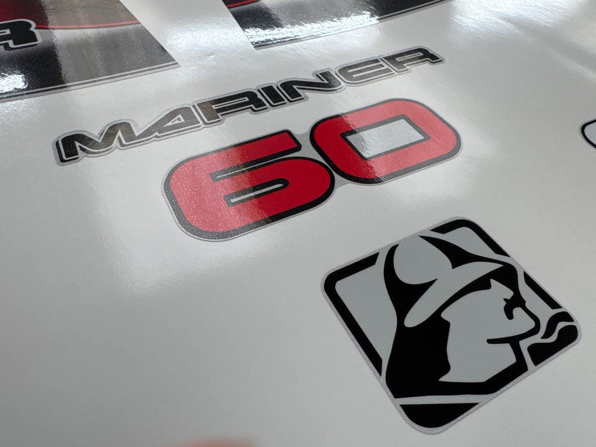 Mariner 60hp 2 stroke split back outboard engine decals/sticker kit ...
