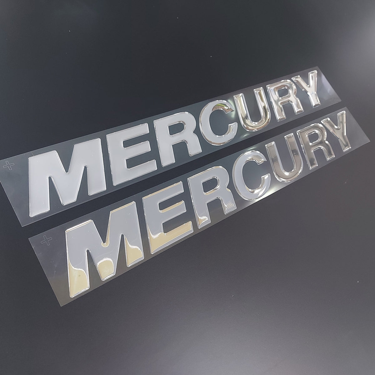 Pair of 3D resin domed chrome Mercury sticker/decals– Outboard Graphics