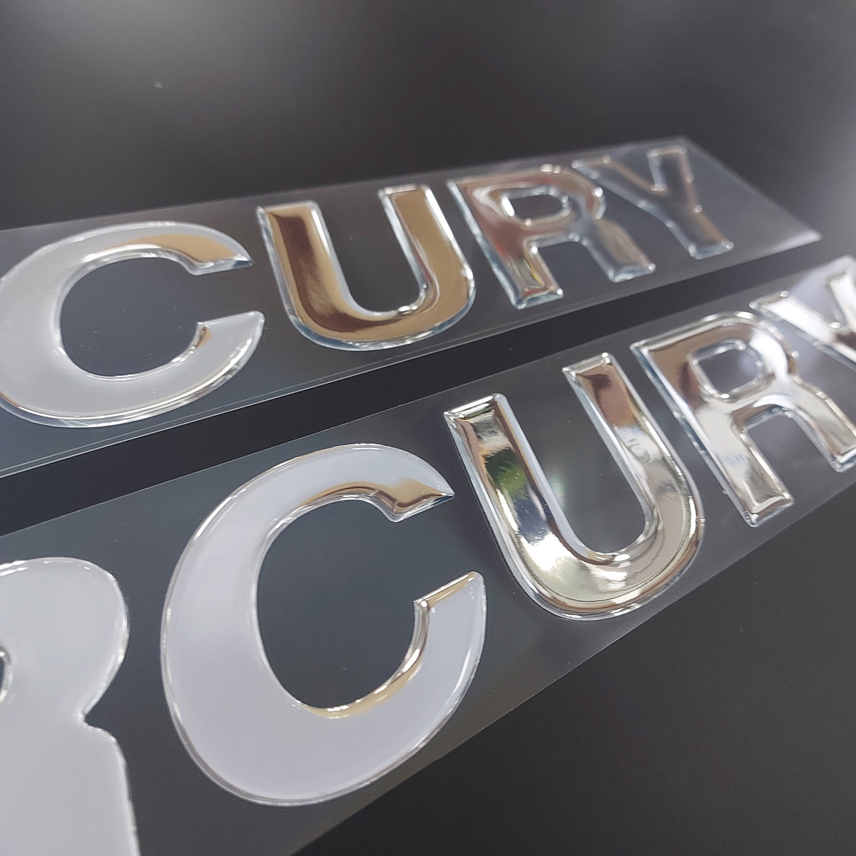 Pair of 3D resin domed chrome Mercury sticker/decals– Outboard Graphics