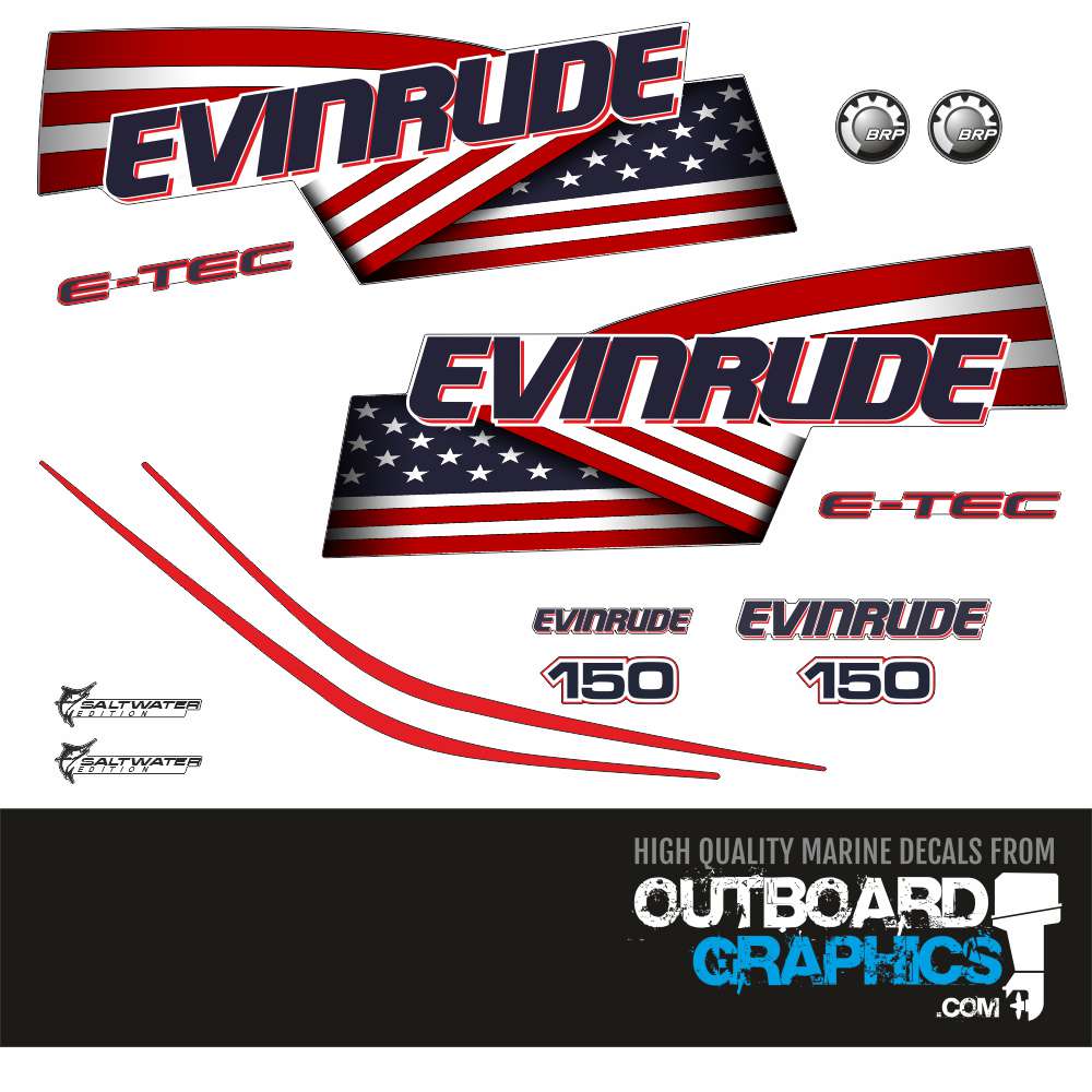 Evinrude 150hp ETEC small block outboard engine decals/sticker kit - w ...