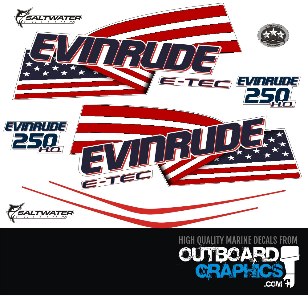 Evinrude 250hp ETEC / E-TEC HO outboard engine decals/sticker kit - wh ...