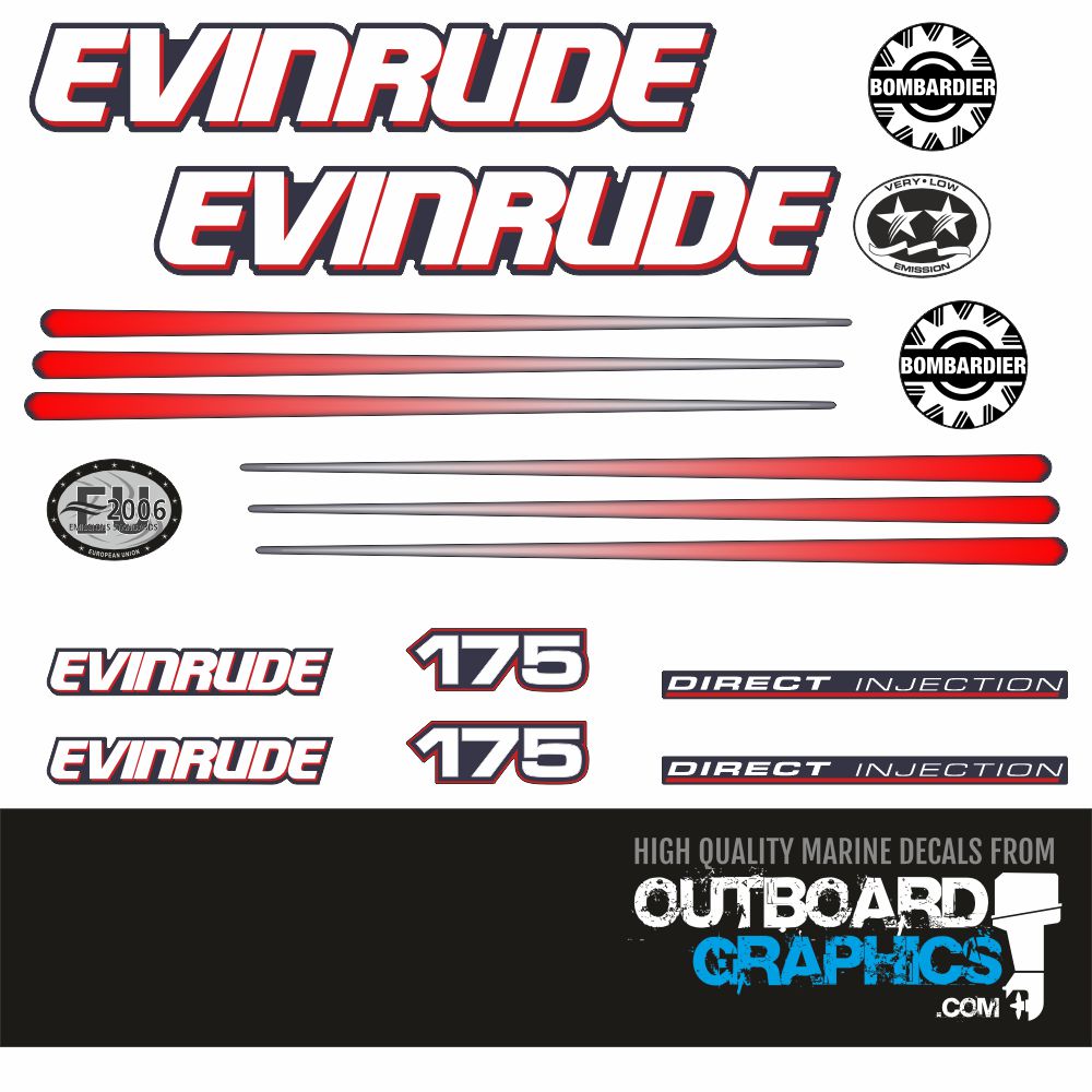 Evinrude 175hp DI outboard engine decals/sticker kit (blue cowl ...