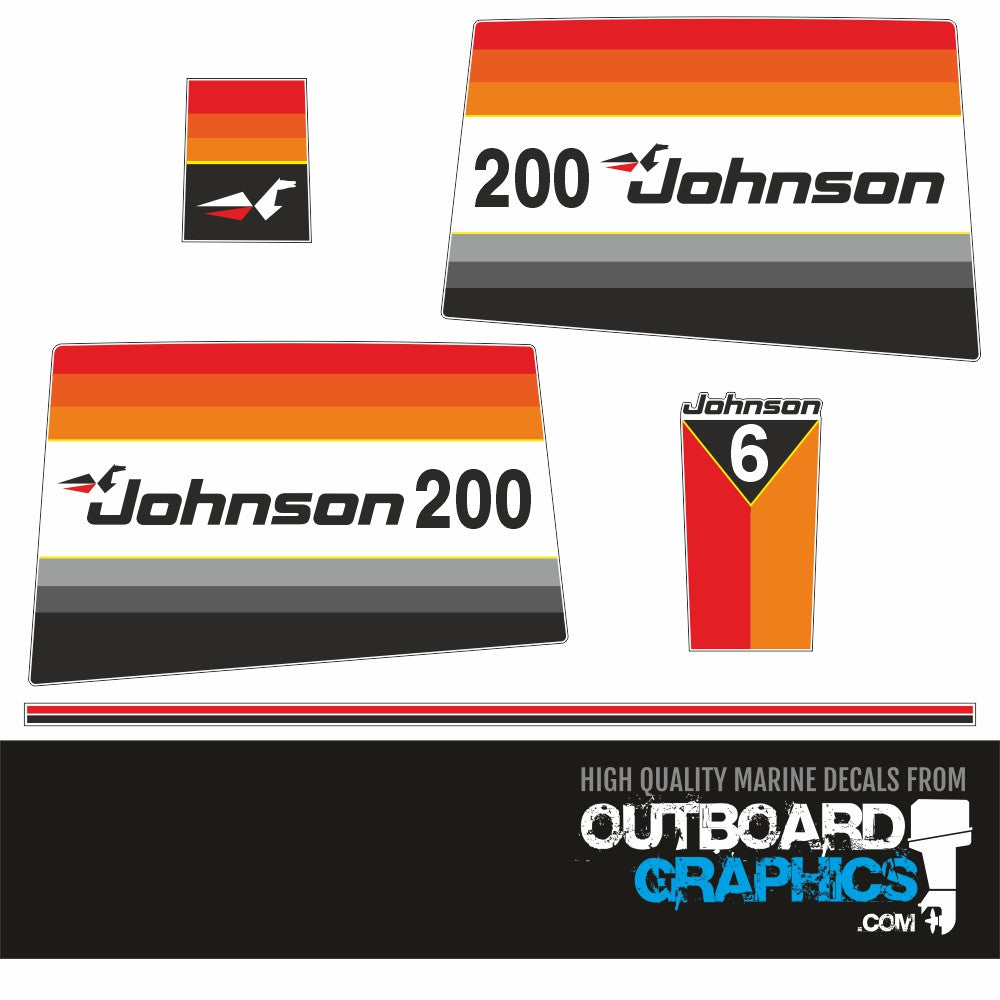 Johnson 200hp 2 stroke outboard engine decals/sticker kit (1977 ...