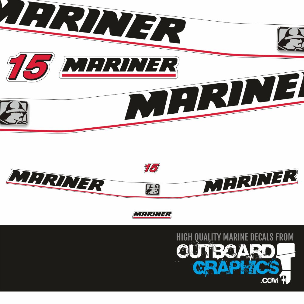 Mariner 15hp two stroke (2001) outboard engine decals/sticker kit ...