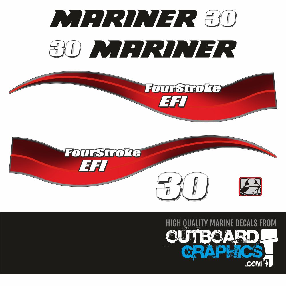 Mariner 30hp four stroke EFI (2008) outboard engine decals/sticker kit ...