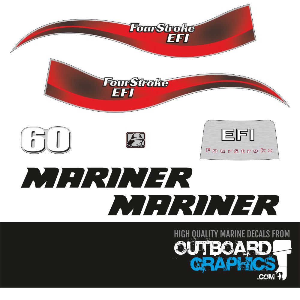 Mariner 60hp four stroke EFI (2008) outboard engine decals/sticker kit ...