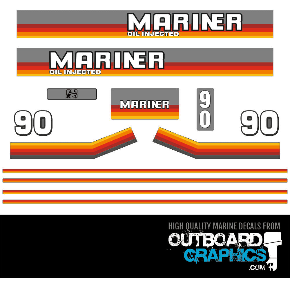 Mariner 90hp 2 stroke rainbow clamshell outboard decals/sticker kit ...