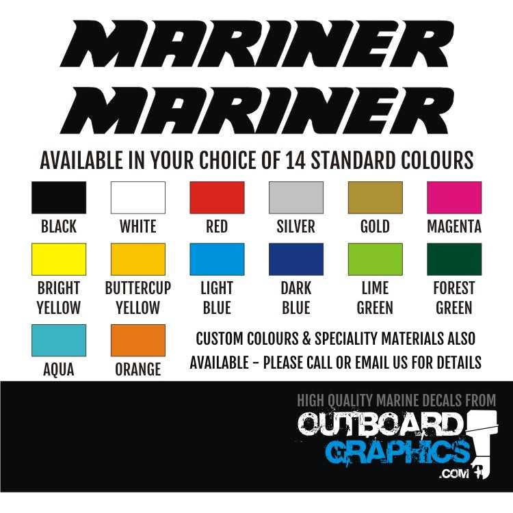 Pair of vinyl cut Mariner decals– Outboard Graphics