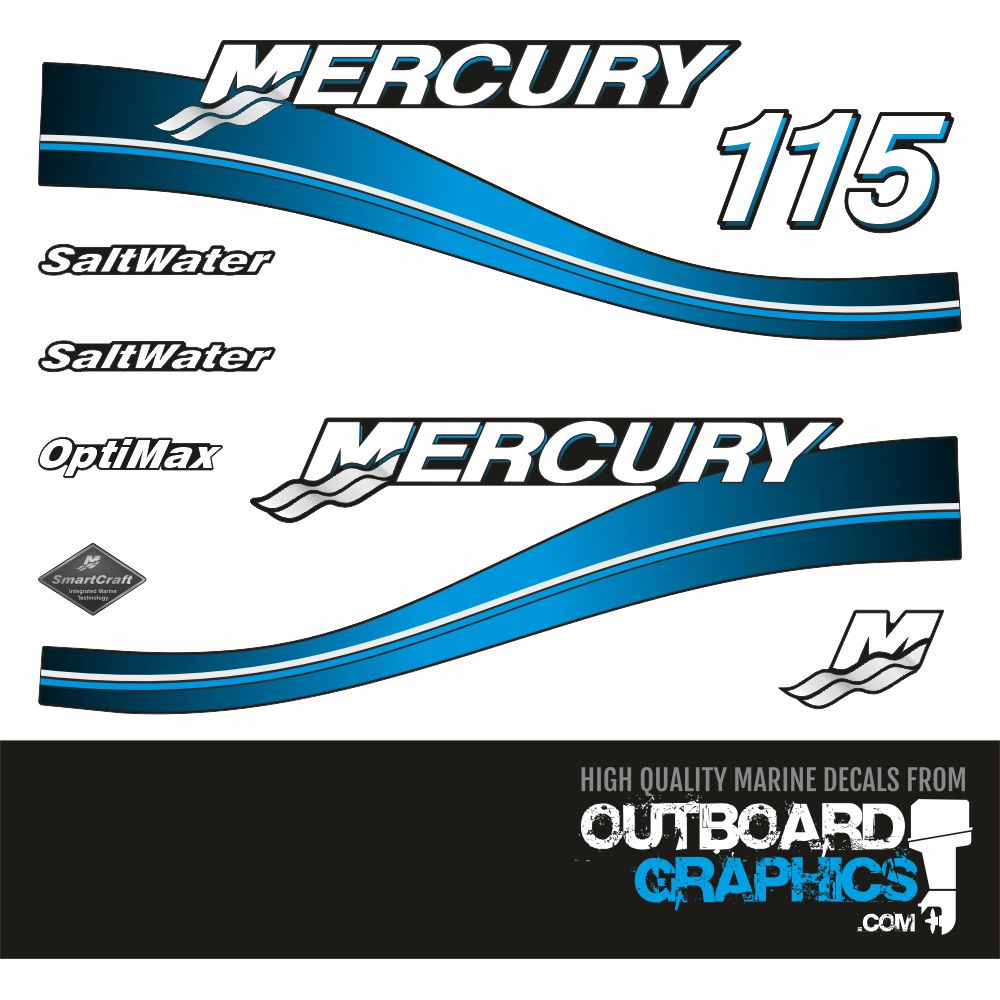 Mercury 115hp saltwater Optimax 2 stroke outboard engine decal/sticker ...