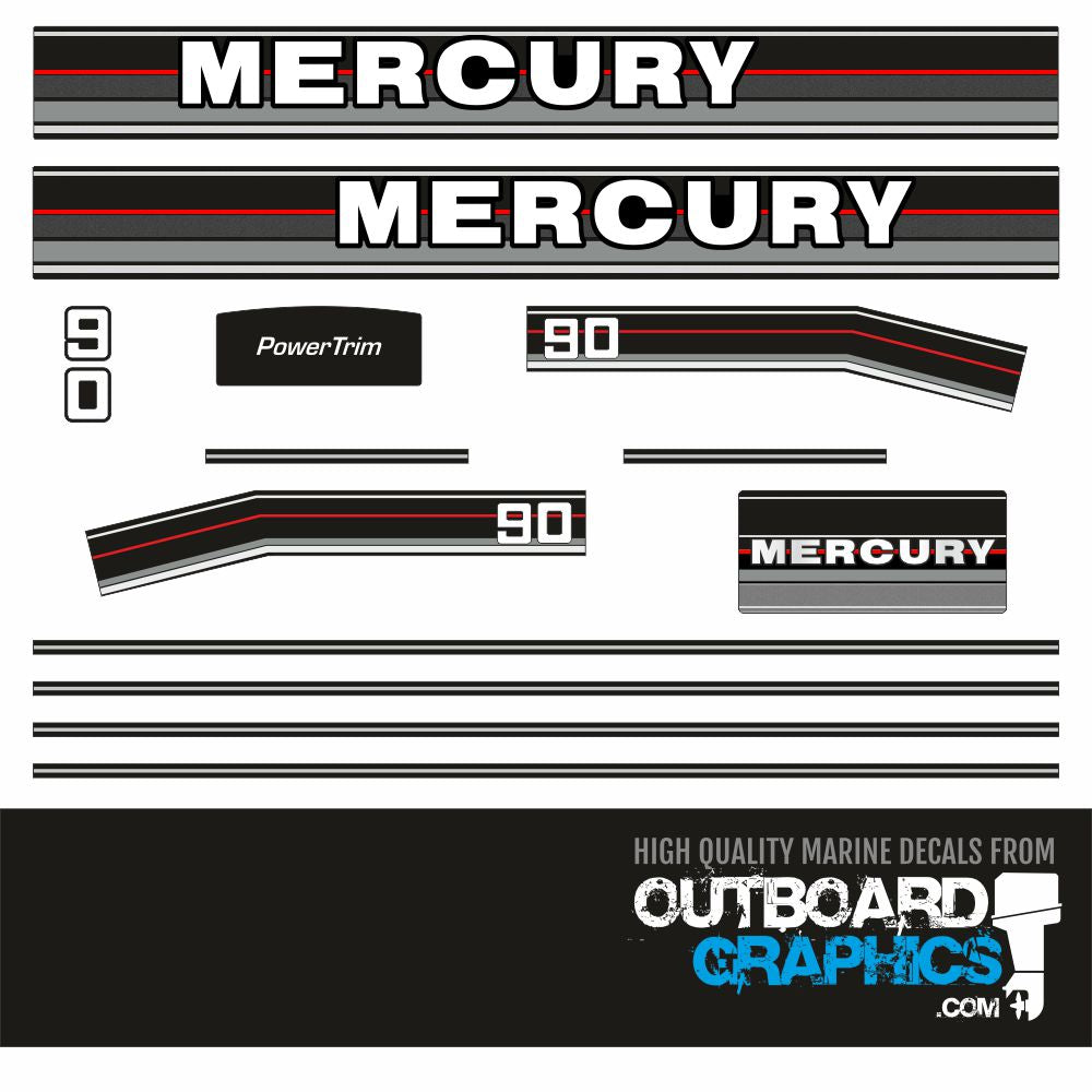 Mercury 100hp clamshell (early 80's) outboard decals/sticker kit ...