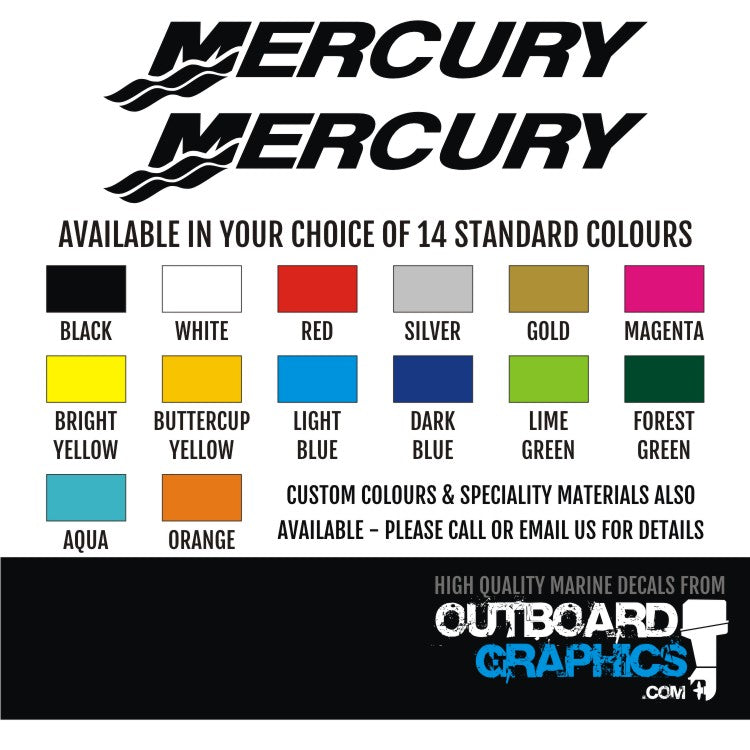 Pair of vinyl cut Mercury decals– Outboard Graphics