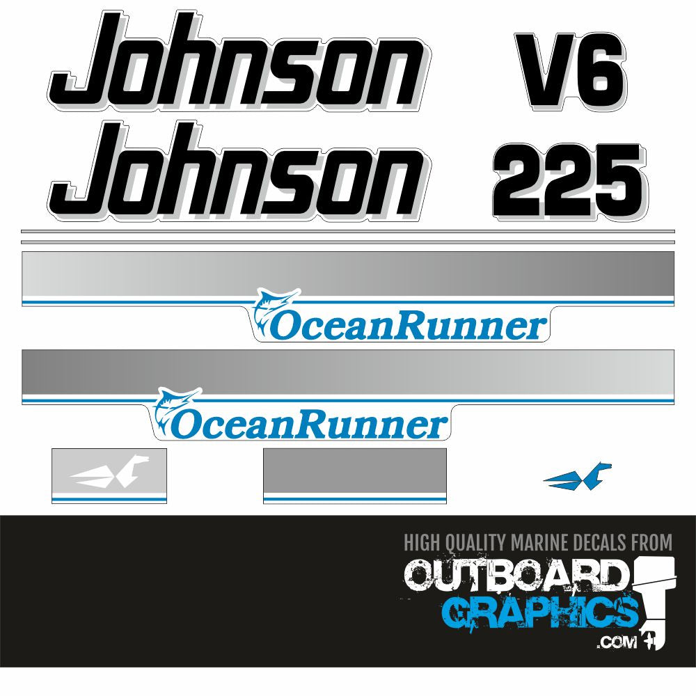 Johnson 225hp Oceanrunner outboard engine decals/sticker kit– Outboard ...