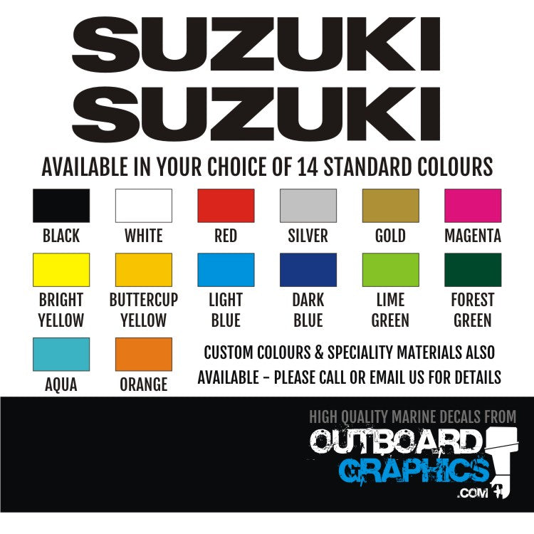 Pair of vinyl cut Suzuki decals– Outboard Graphics