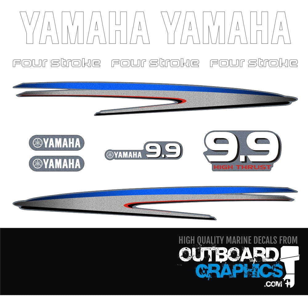 Yamaha 9.9hp 4 stroke HIGH THRUST outboard engine decals/sticker kit ...