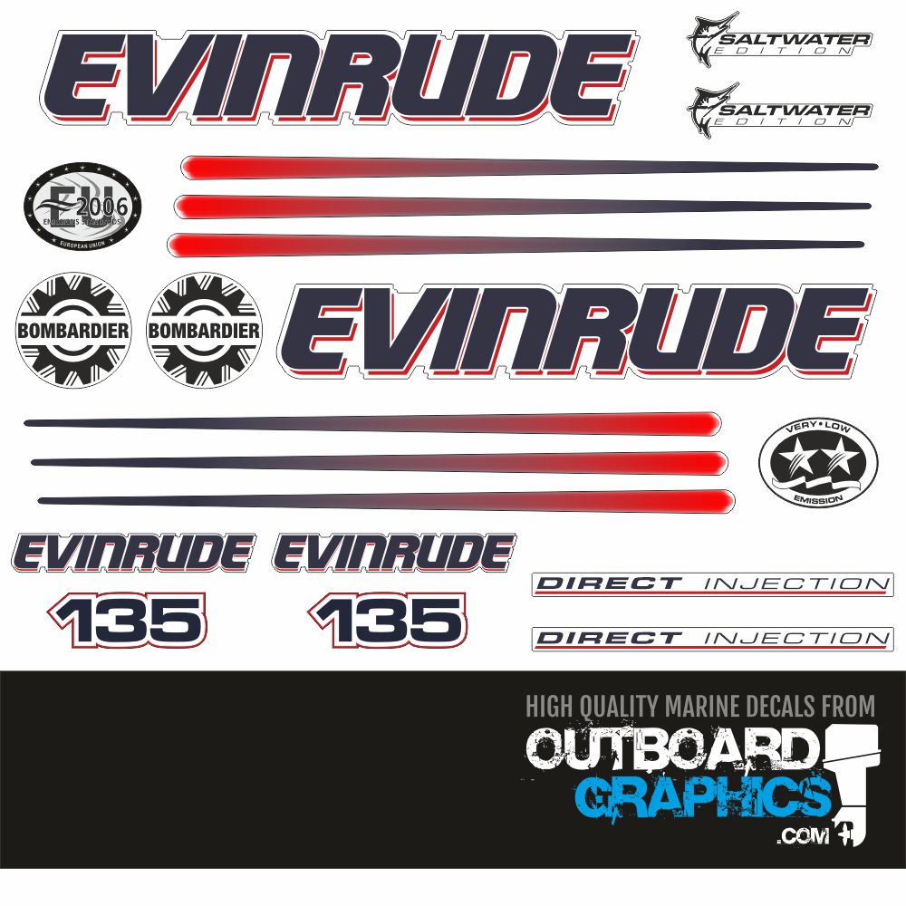 Evinrude 135hp DI outboard engine decals/sticker kit (white cowl ...