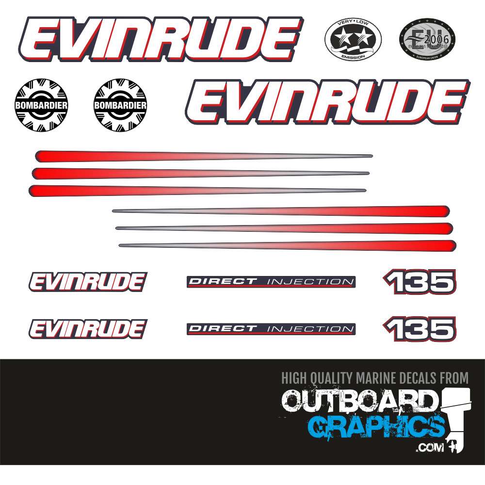 Evinrude 135hp DI outboard engine decals/sticker kit (blue cowl ...