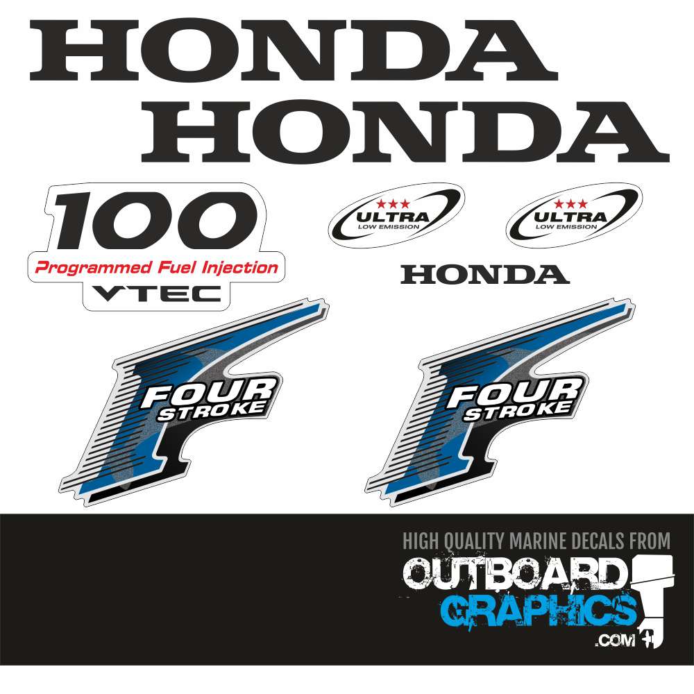 Honda 100hp VTEC 4 stroke outboard engine decals/sticker kit– Outboard ...