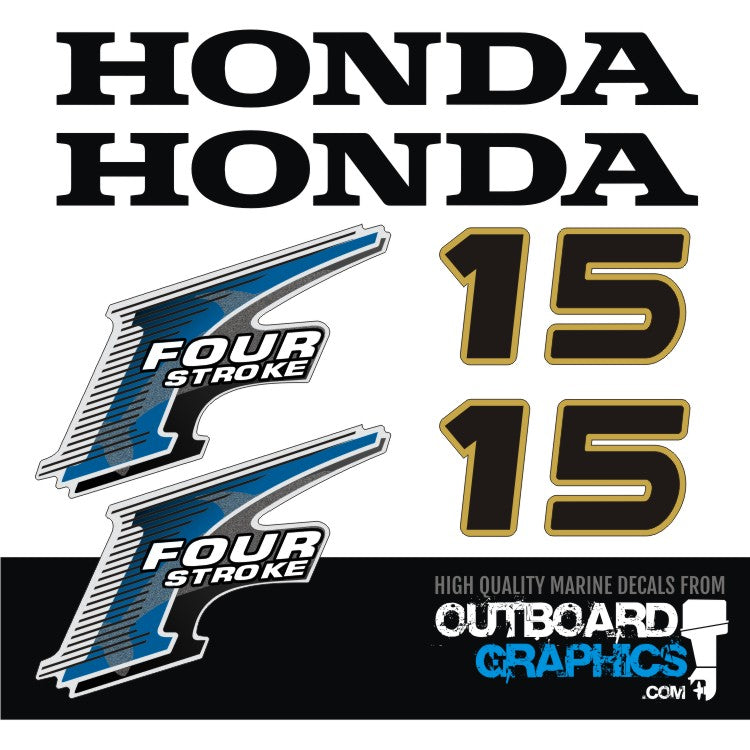 Honda BF15 15hp 4 stroke outboard engine decals/sticker kit– Outboard ...