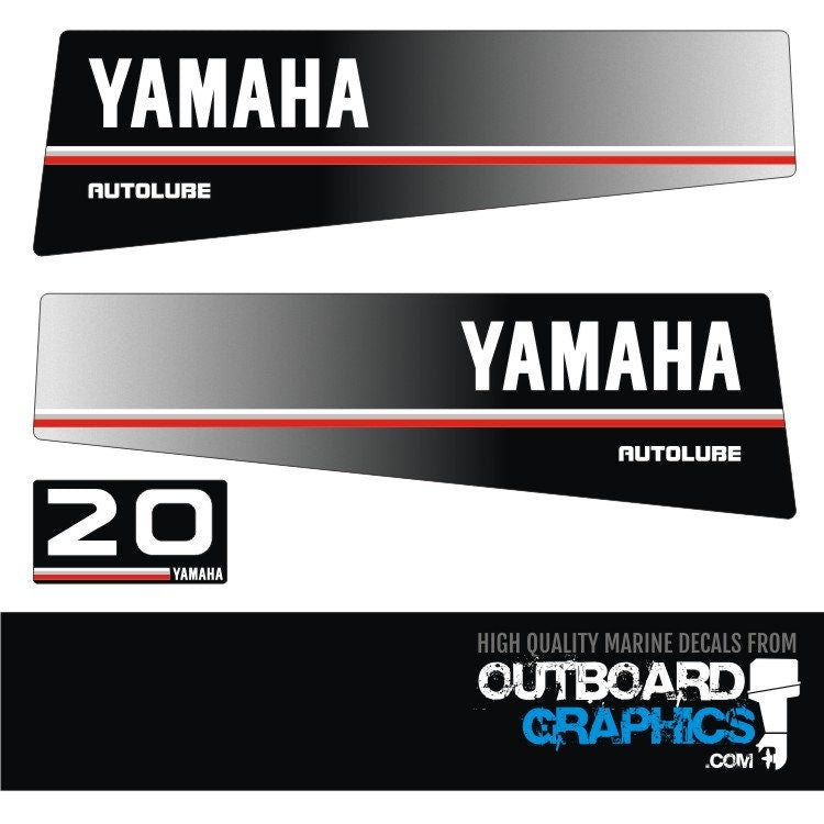 Yamaha 20hp autolube outboard engine decals/sticker kit - black ...