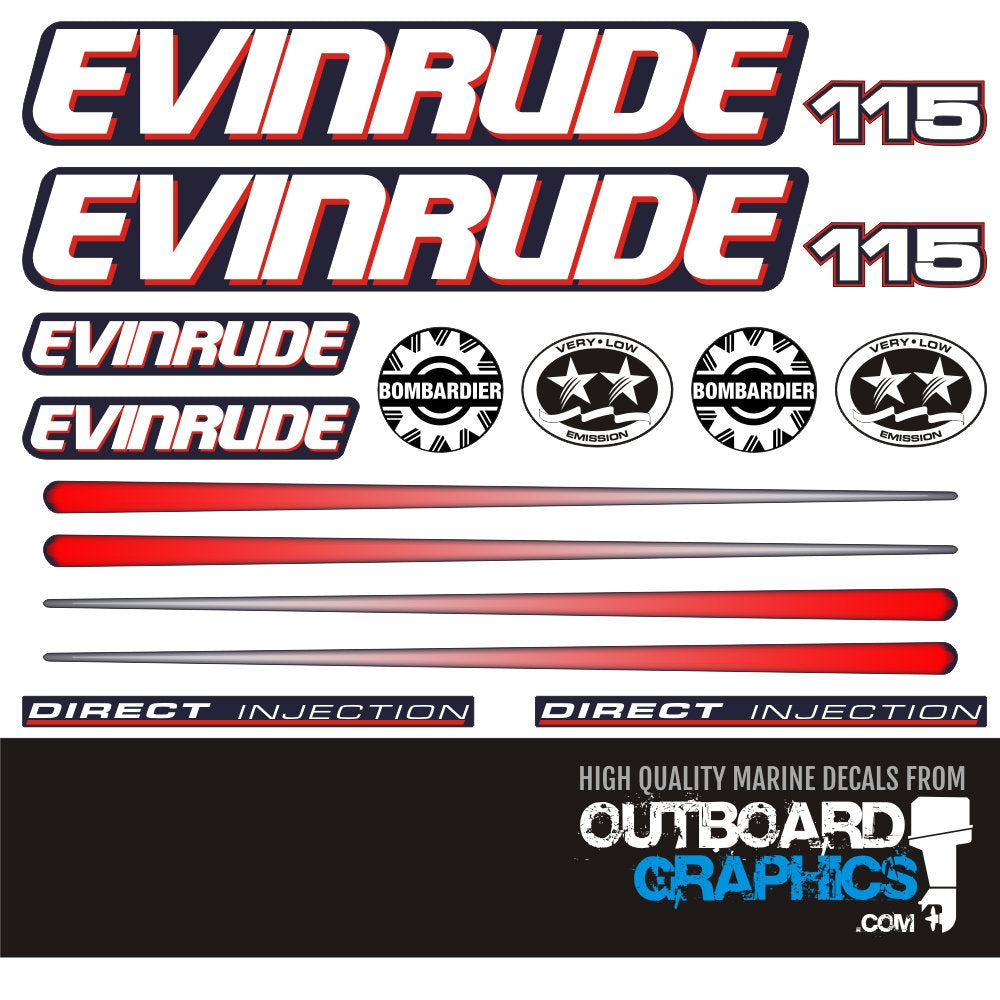 Evinrude 115hp Ficht outboard engine decals/sticker kit - BLUE HOOD ...