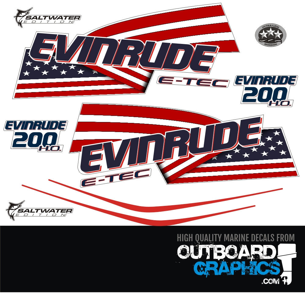 Evinrude 200hp ETEC / E-TEC HO outboard engine decals/sticker kit – wh ...