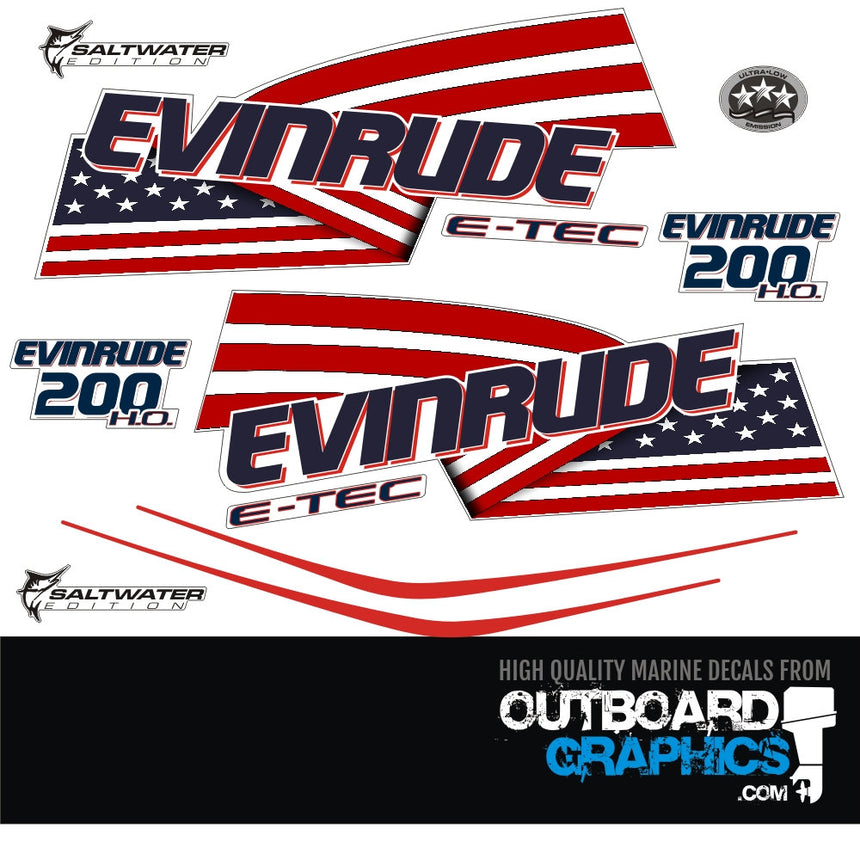 Evinrude 200hp ETEC / E-TEC HO outboard engine decals/sticker kit – wh ...