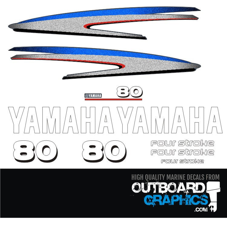 Yamaha 80hp four stroke outboard engine decals/sticker kit– Outboard ...