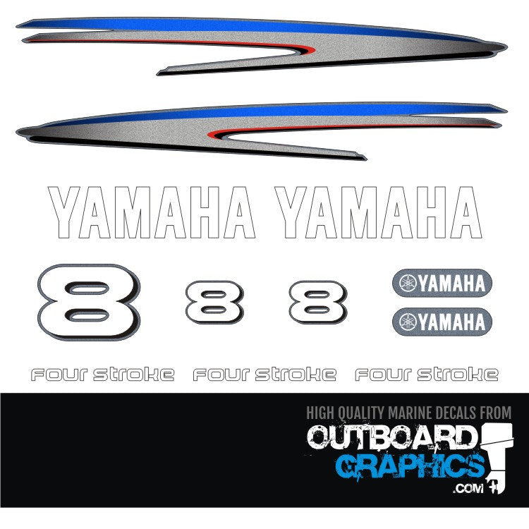 Yamaha 8hp four stroke outboard engine decals/sticker kit– Outboard ...