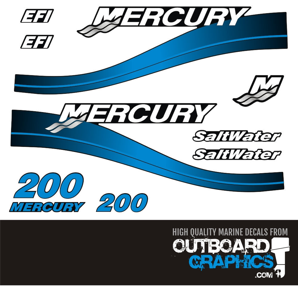 Mercury 200hp 2 stroke Saltwater EFI outboard decals/sticker kit ...
