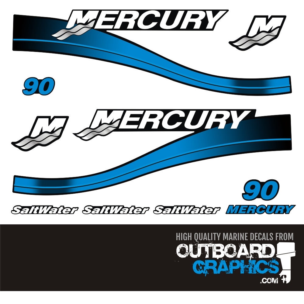 Mercury 90hp 2 stroke Saltwater series outboard decals/sticker kit ...