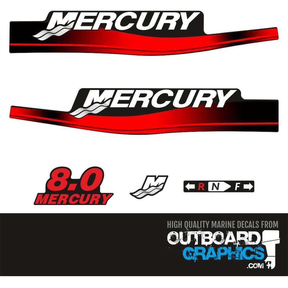 Mercury 8hp 2 stroke outboard decals/sticker kit (2003) inc resin dome ...