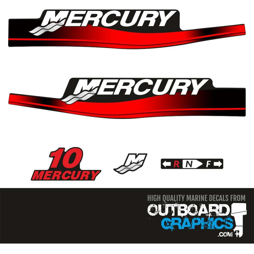 Mercury 10hp 2 stroke outboard decals/sticker kit (2003) inc resin dom ...