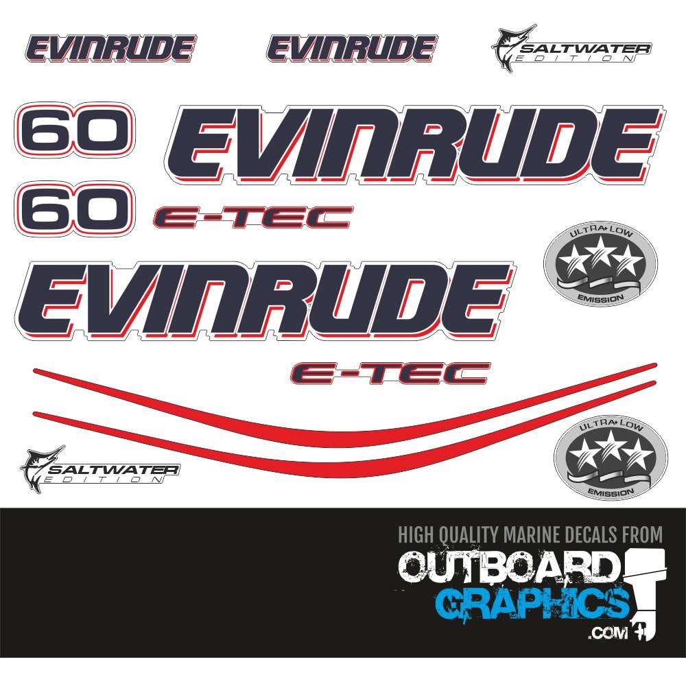Evinrude 60hp ETEC / E-TEC outboard engine decals/sticker kit - WHITE ...