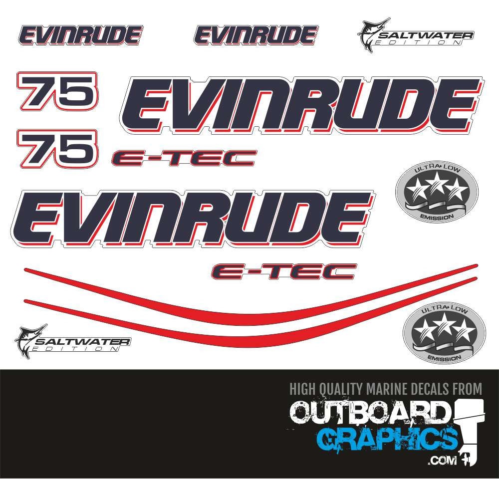 Evinrude 75hp ETEC / E-TEC outboard engine decals/sticker kit - WHITE ...
