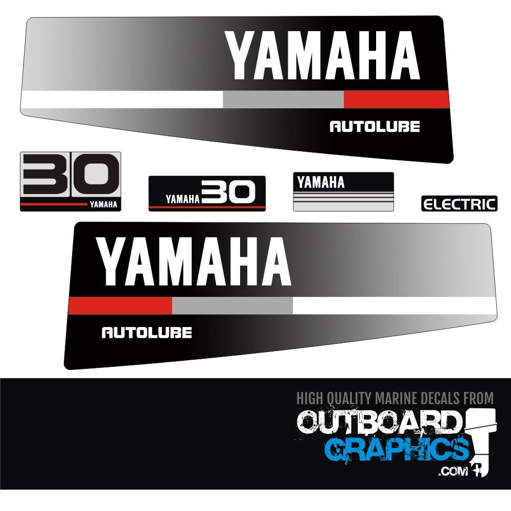Yamaha 30hp autolube outboard engine decals/sticker kit - early 1990's ...