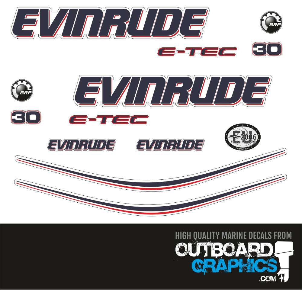 Evinrude 30hp ETEC / E-TEC outboard engine decals/sticker kit - WHITE ...