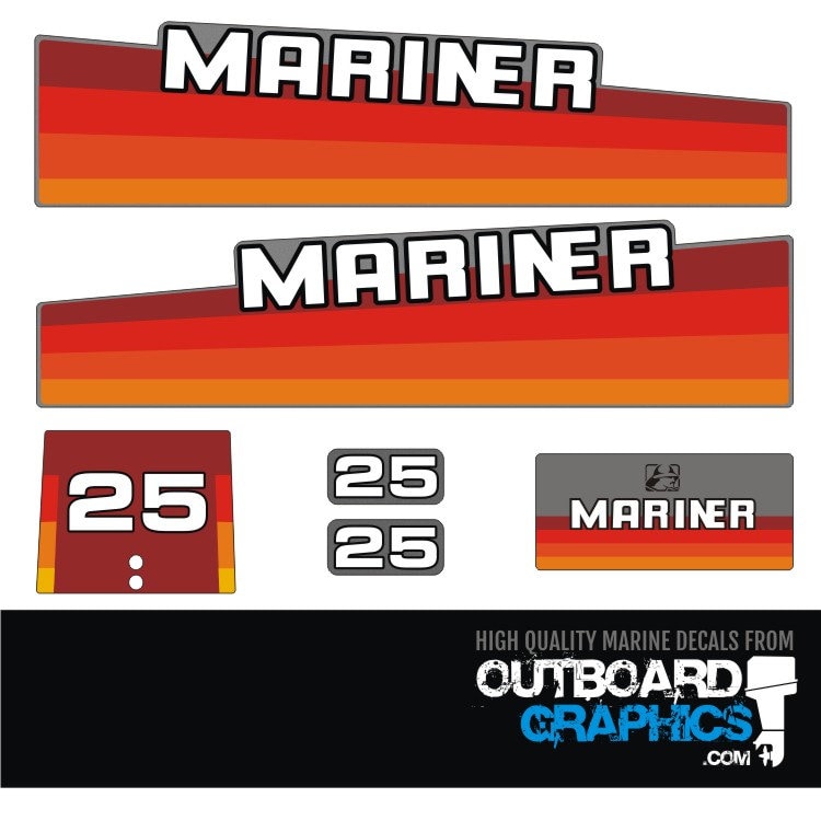 Mariner 25hp rainbow outboard engine decals/sticker kit– Outboard Graphics
