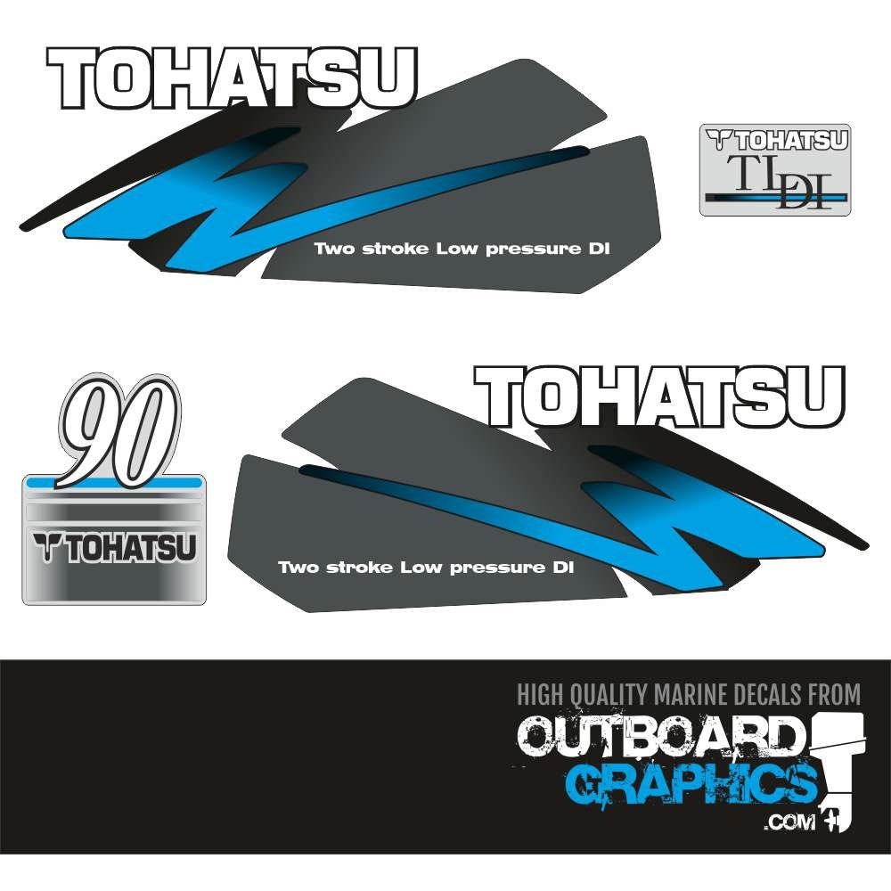 Tohatsu 90hp TLDI outboard engine decals/sticker kit - blue– Outboard ...