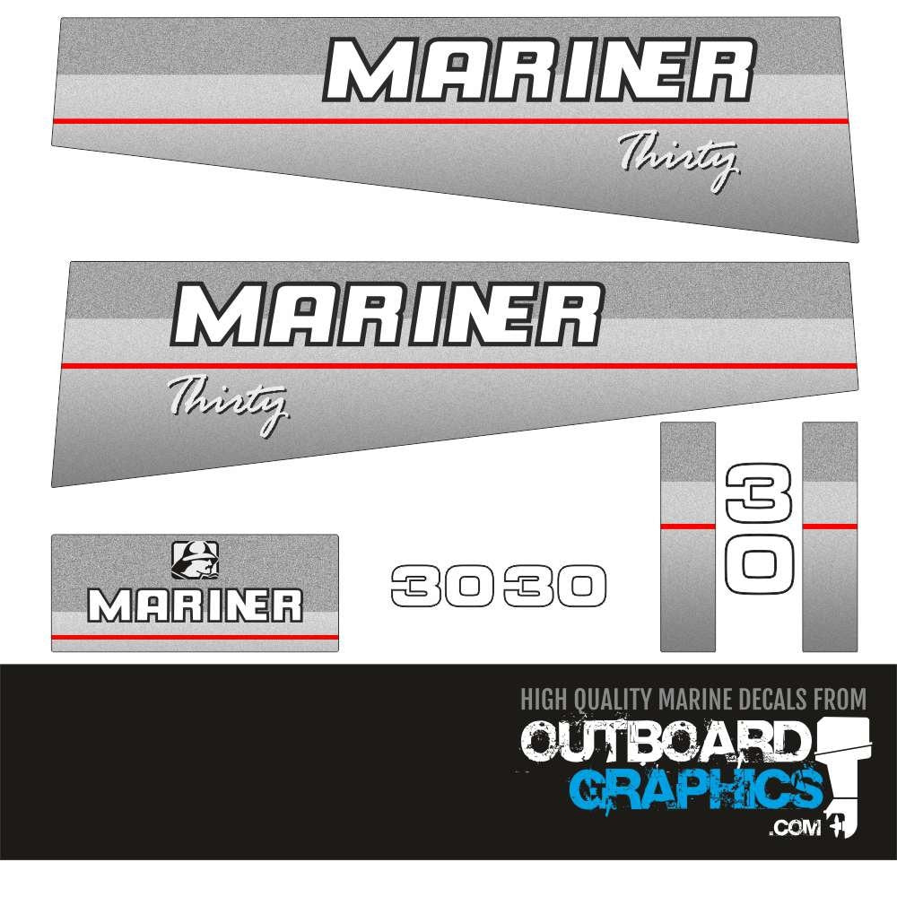 Mariner 30hp 2 stroke outboard decals/sticker kit (early 90's ...