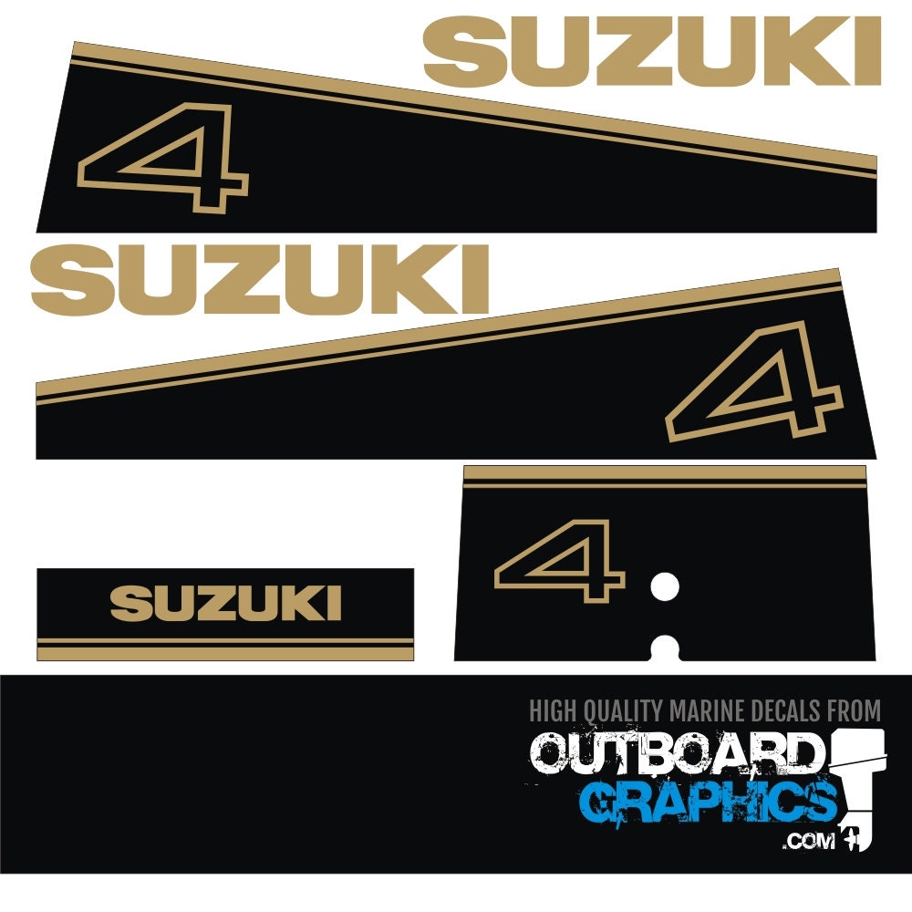 Suzuki DT4 4hp two stroke outboard engine decals/sticker kit - black/g ...