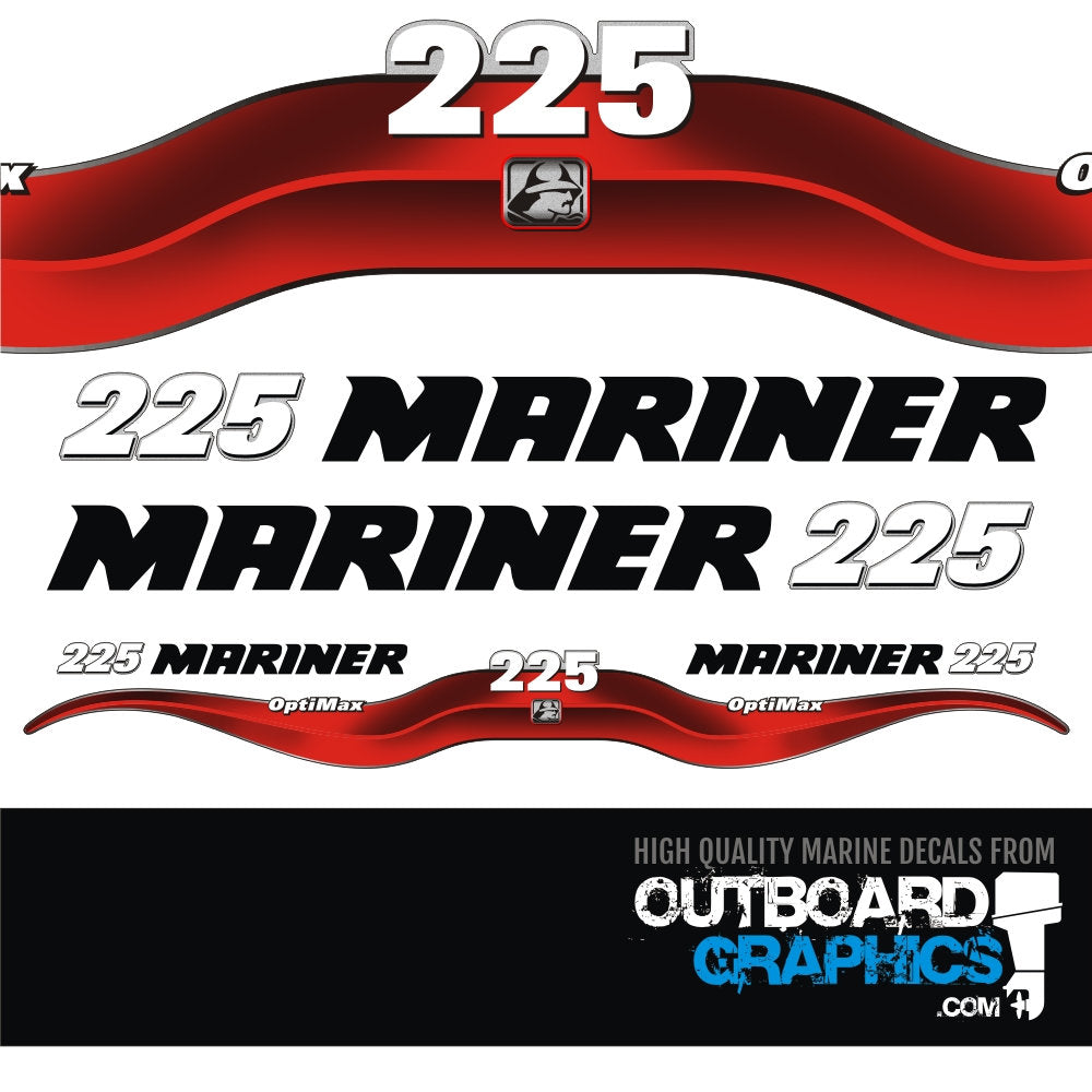 Mariner 225hp Optimax outboard decals/sticker kit– Outboard Graphics