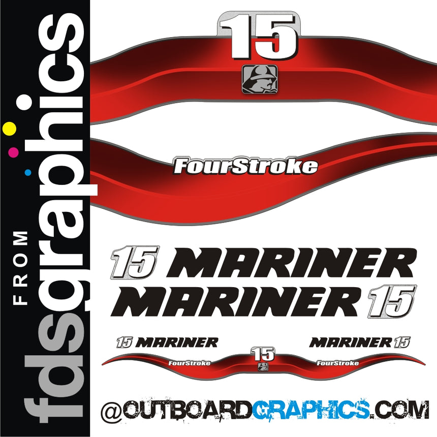 Mariner 15hp 4 stroke outboard engine decals/sticker kit– Outboard Graphics