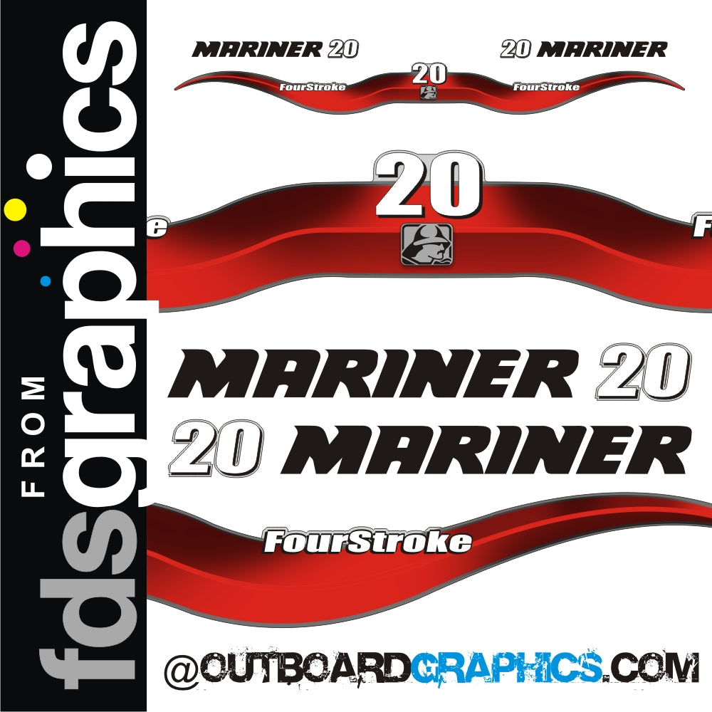 Mariner 20hp 4 stroke outboard engine decals/sticker kit– Outboard Graphics