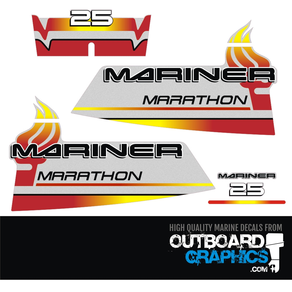 Mariner 25hp Marathon outboard engine decals/sticker kit– Outboard Graphics