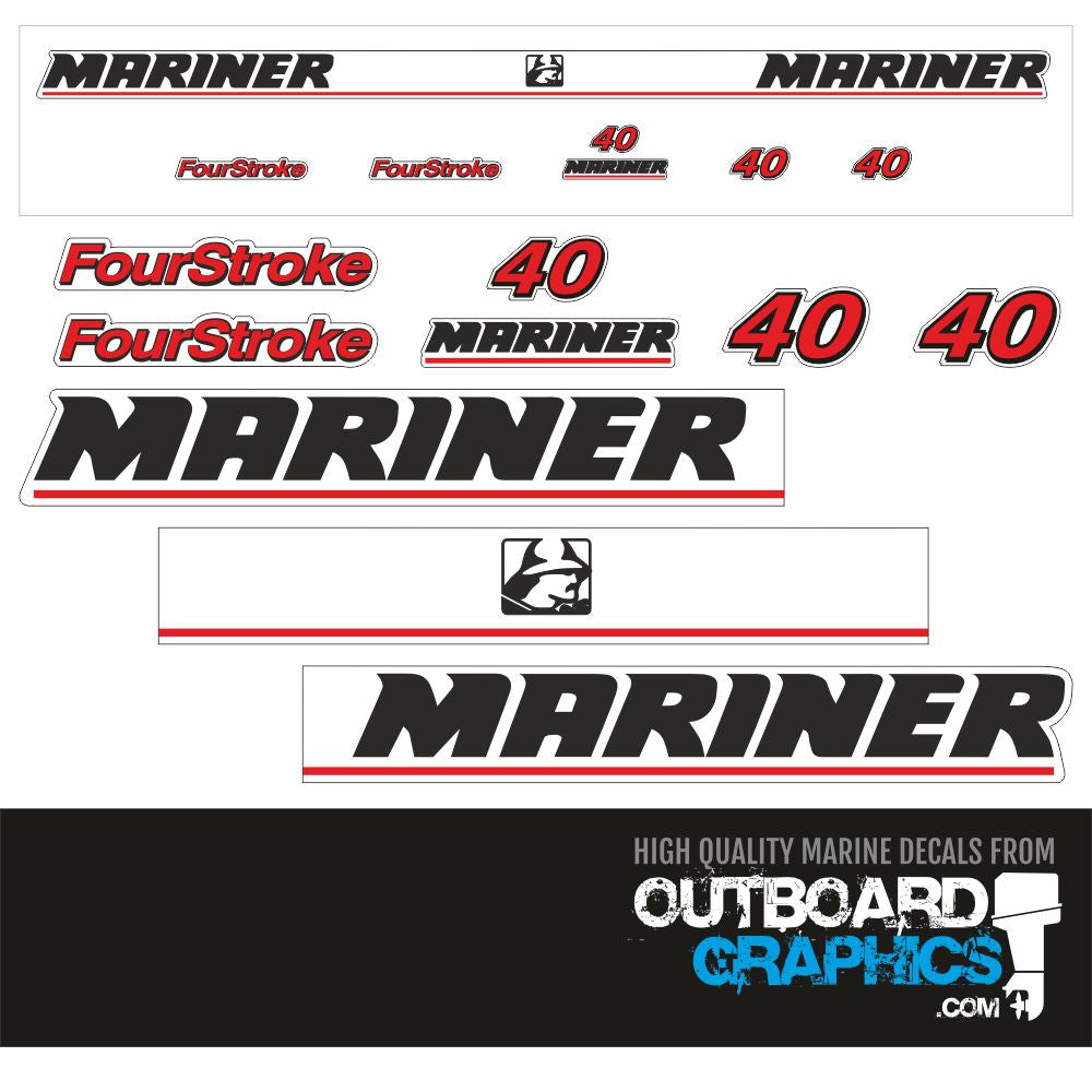 Mariner 40hp four stroke (2001 model) outboard engine decals/sticker k ...