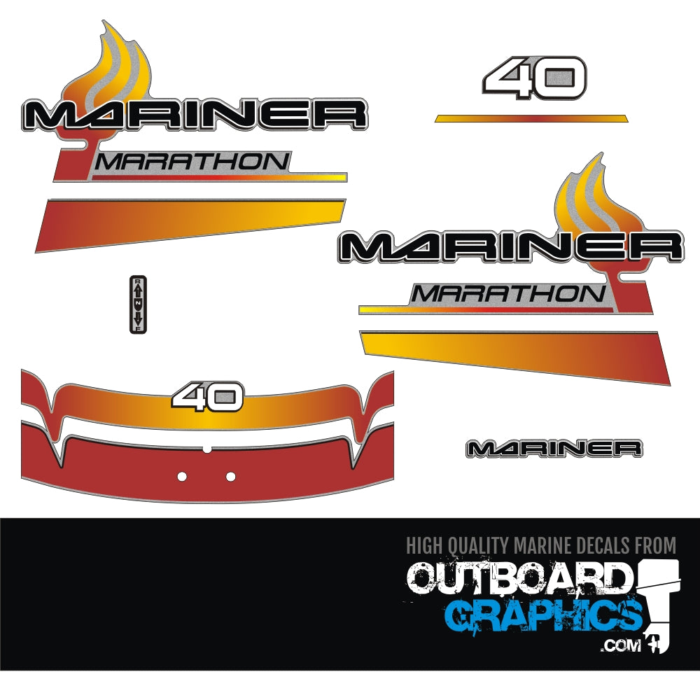 Mariner 40hp Marathon outboard engine decals/sticker kit– Outboard Graphics