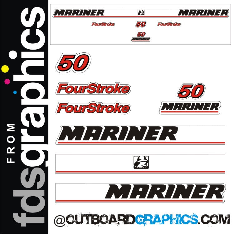 Mariner 50hp ELPT outboard engine decals/sticker kit– Outboard Graphics