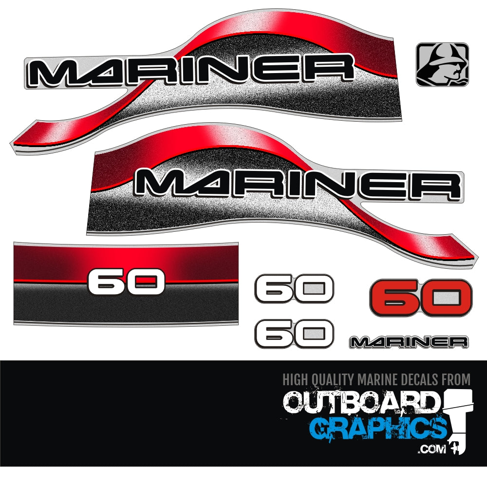 Mariner 60hp 2 stroke split back outboard engine decals/sticker kit ...