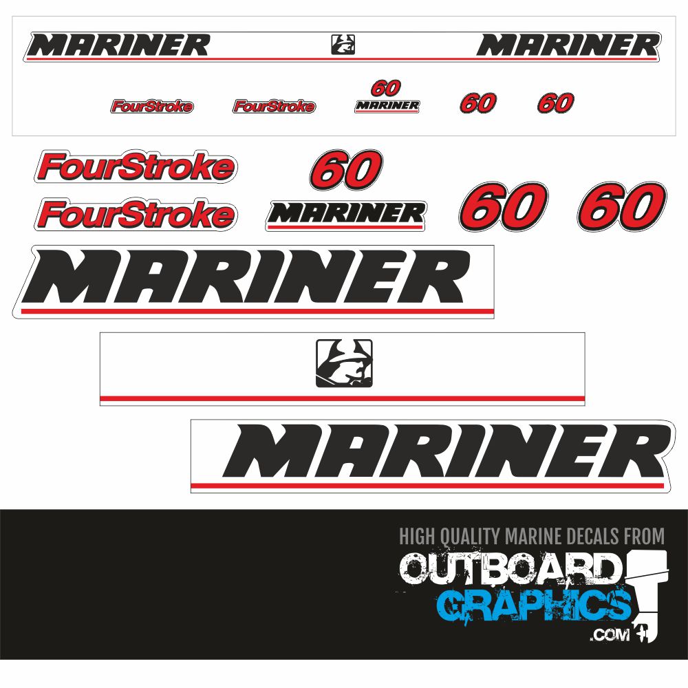 Mariner 60hp four stroke (2001 model) outboard engine decals/sticker k ...