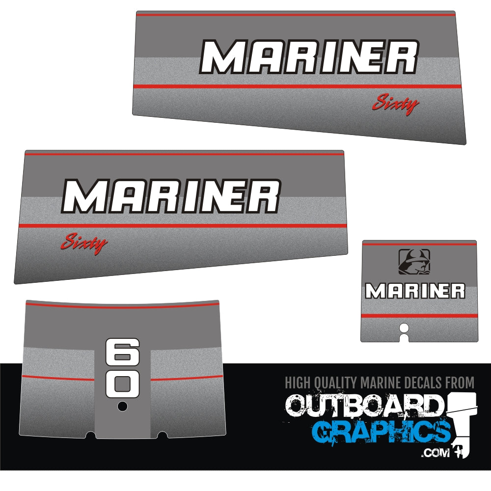 Mariner 60hp two stroke outboard engine decals/sticker kit (1990's ...
